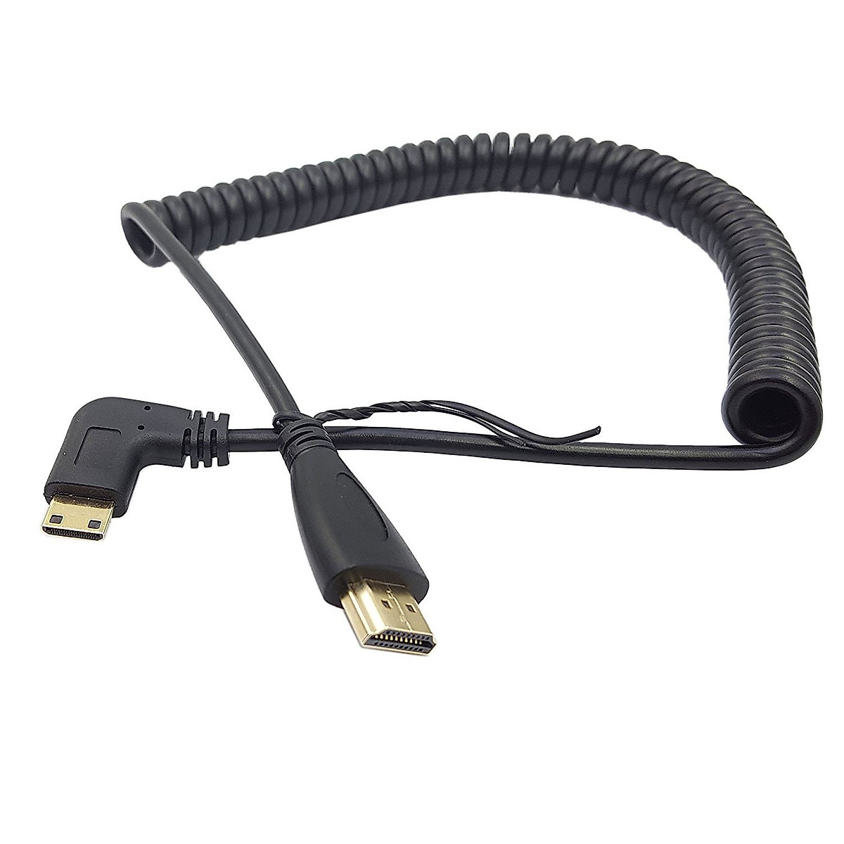 SinLoon Angle 90 Degree Right Mini HDMI to HDMI, Right Angled Mini-HDMI Male to HDMI Male Gold Plated Converter Adapter Coiled Spiral Cable,Support 3D, 1080P,1.5~10 Feet（90Mini-HDMI Right）