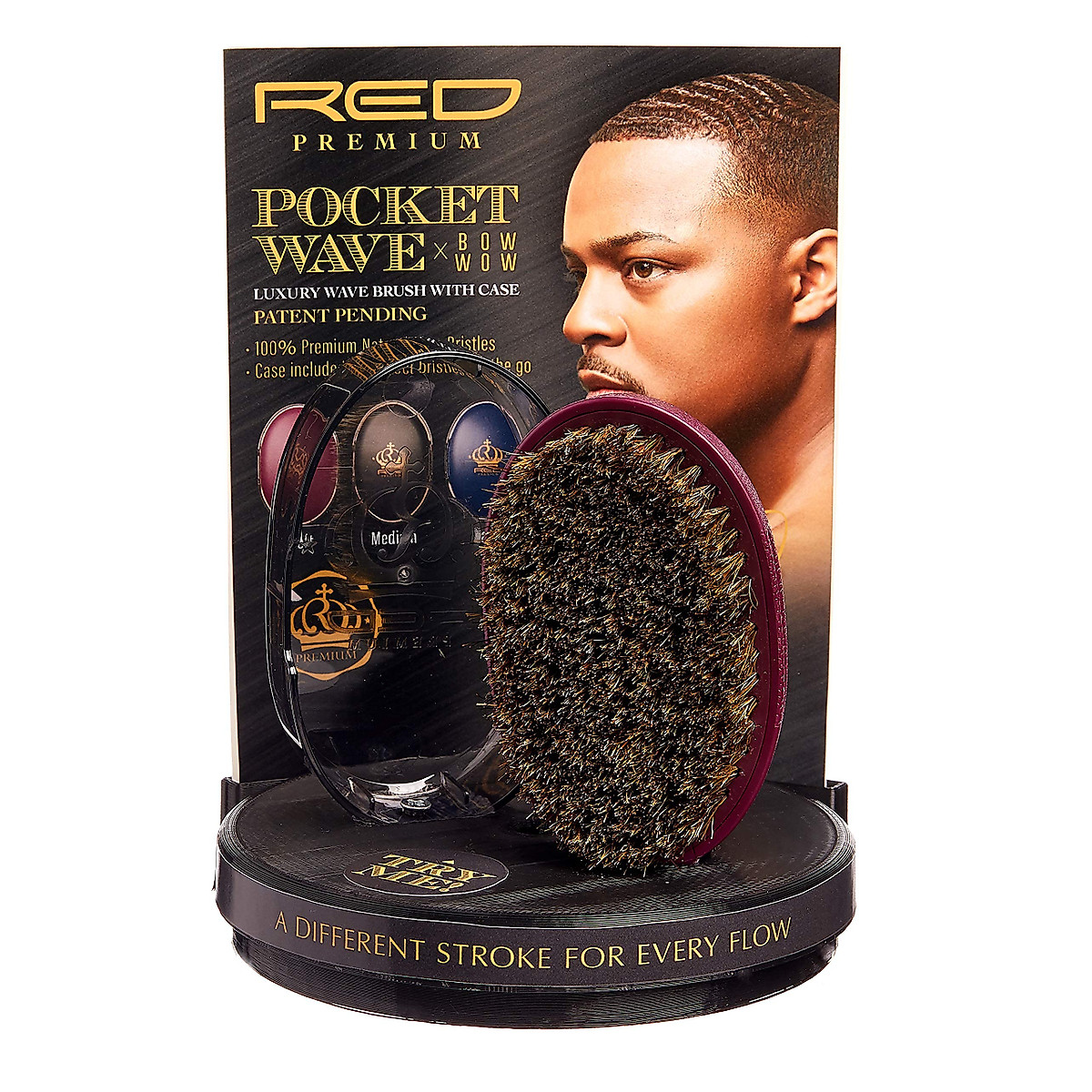 Red Premium Pocket Wave Bow Wow Curved Palm Brush Hard Bristles