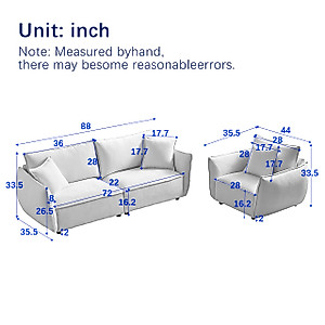 DEINPPA 2 Piece Living Room Furniture Set, Upholstered Sofa Set, Including 3-Seater Sofa and 44" Sofa with Pillows for Home or Office-Light Green