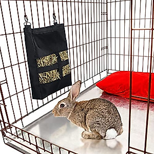 2 Pieces Guinea Pig Hay Bag Rabbit Feeding Bag Small Animal Hay Feeder Bag Hanging Feeder Sack for Rabbit Guinea Pig Chinchilla Hamsters Small Animals Hay Storage (Black)