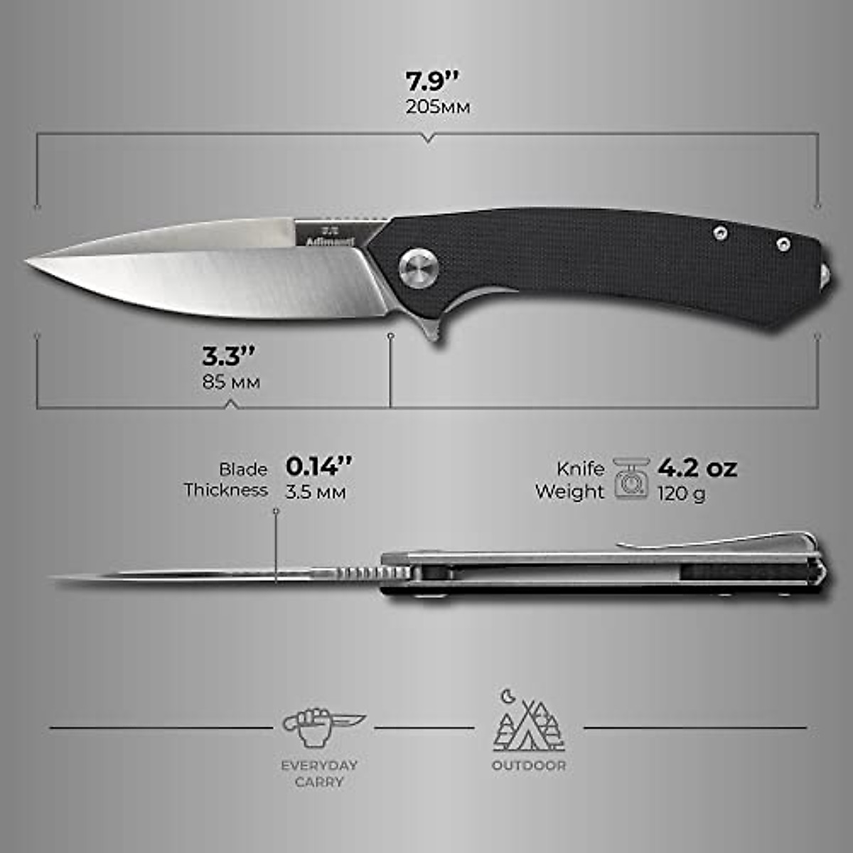 Firebird GANZO Adimanti Skimen Pocket Folding Knife G10 Handle with Clip and Glass Breaker D2 Steel Blade Hunting Fishing Camping Outdoor EDC Knife (Black)