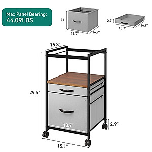 YITAHOME 2 Drawer Mobile File Cabinet, Vertical Fabric File Cabinet with Open Storage Shelf, Rolling Printer Stand for Home Office, Fits A4/Letter Size (Grey)