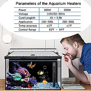 JOYOHOME Aquarium Heater, 500W Fish Tank Thermostat Heater with Dual LED Temp Controller Suitable for Marine Saltwater and Freshwater