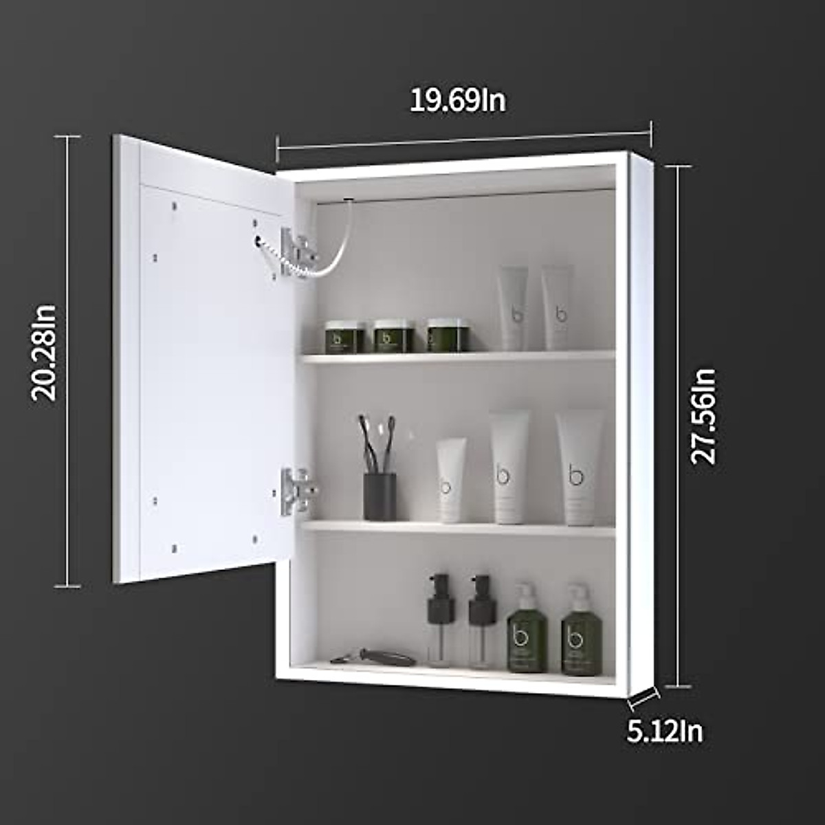 LALAHOO Bathroom Medicine Cabinet with Mirror,20" x 28" Lighted Medicine Cabinet with Large Storage,LED Medicine Cabinets for Bathroom with Shelves,Dimmer and Anti-Fog