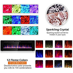 Tangkula 60 Inches Recessed Electric Fireplace, in-Wall & Wall Mounted Electric Heater with Adjustable Flame Color & Speed, Remote Control, Touch Screen, 750-1500W (60 Inches)