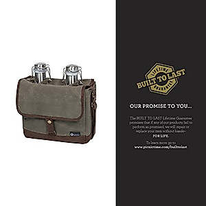 LEGACY - a Picnic Time brand Insulated Double Growler Tote with 64 oz. Stainless Steel Growlers, Beer Gifts for Men, Waxed Canvas Bag Water Bottle Carrier, (Khaki Green with Brown Accents)