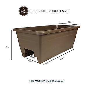 The HC Companies 24 Inch Deck Railing Planter Box - Decorative Lightweight Weatherproof Plastic Plant Pot for Outdoor Balcony, Porch, Garden, Fence, Chocolate