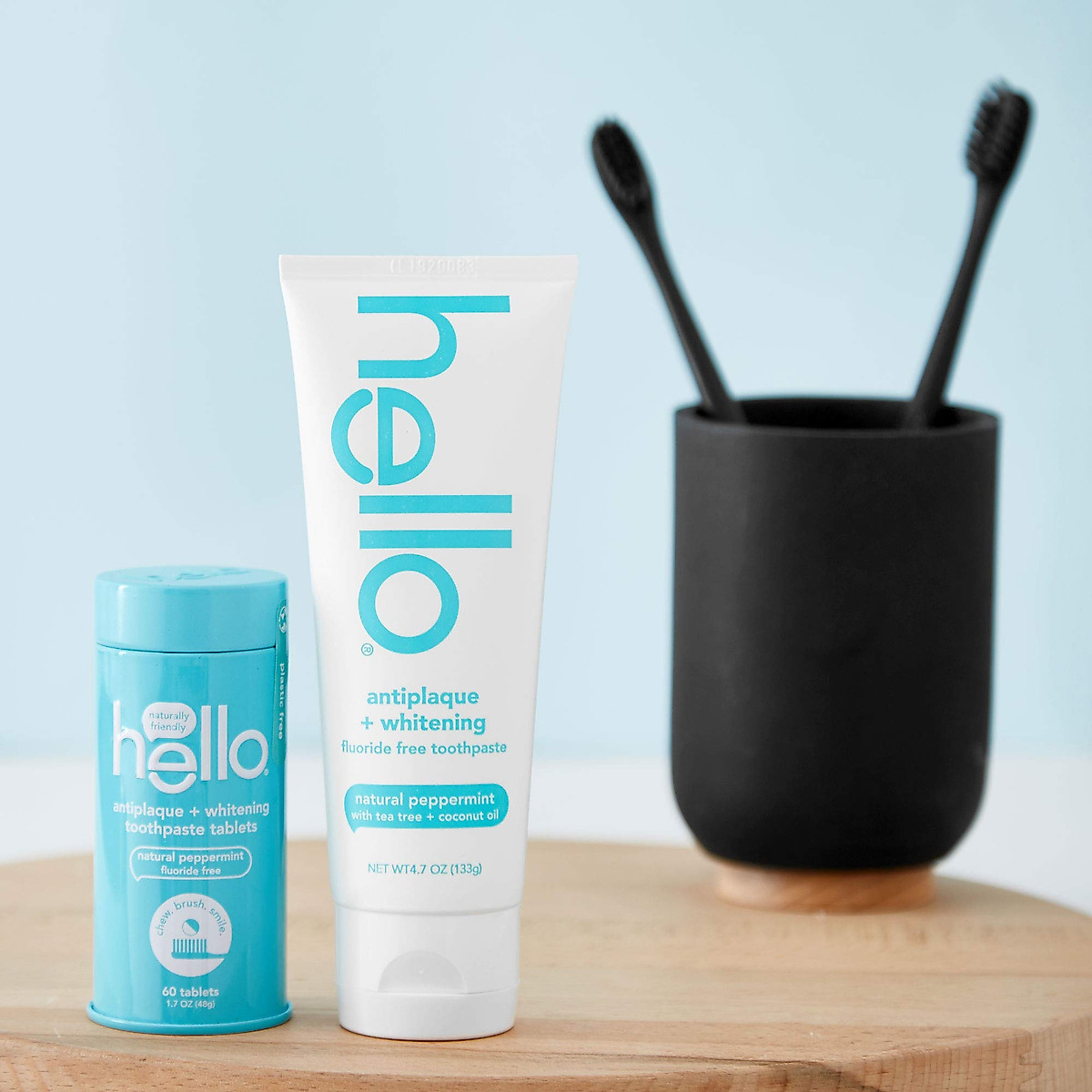 Hello Oral Care Fluoride Free Antiplaque and Whitening Toothpaste Vegan SLS Free with Tea Tree Oil Coconut Oil, Natural Peppermint, 4.7 Ounce