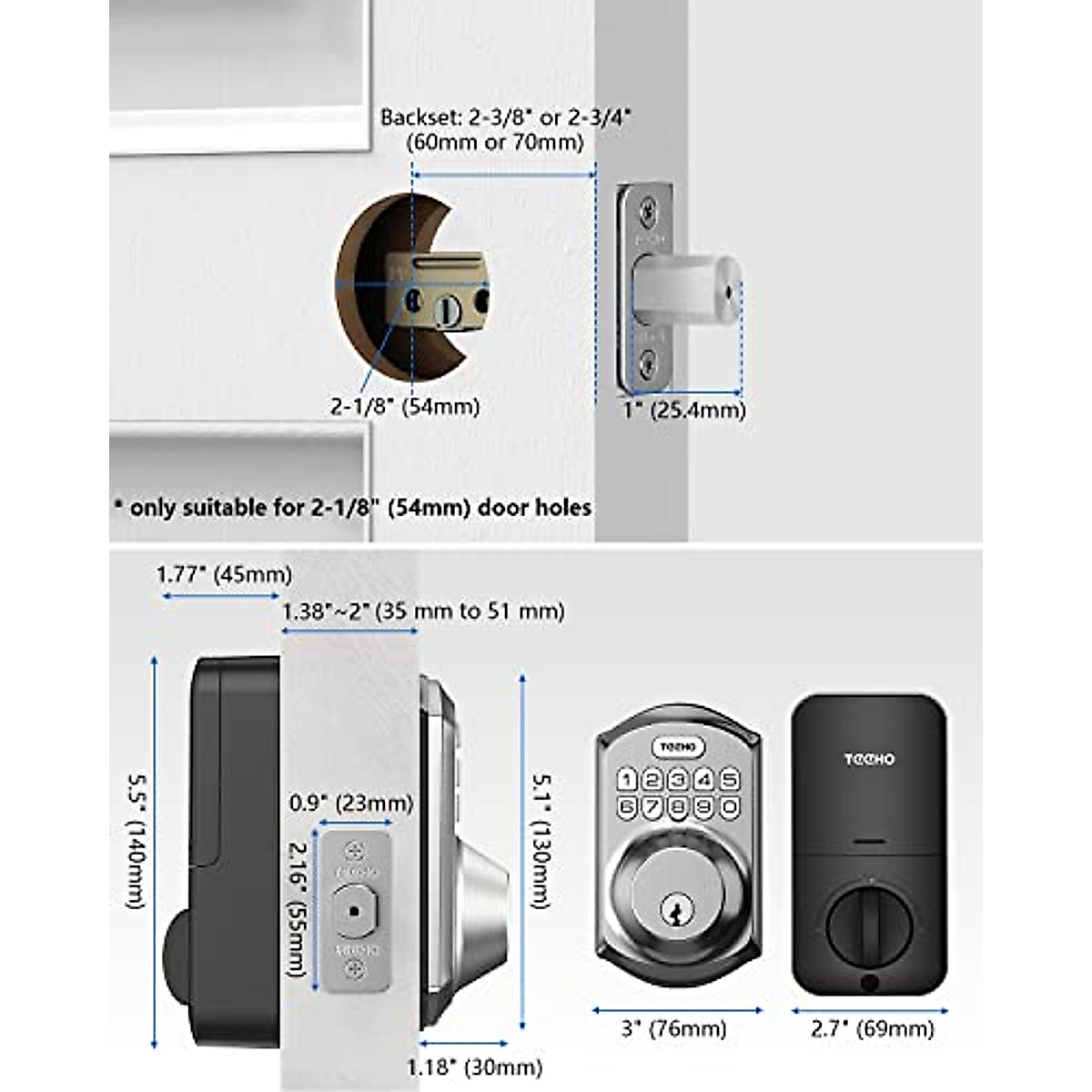 TEEHO TE001 Keyless Entry Door Lock with Keypad - Smart Deadbolt Lock - Front Door Lock with 2 Keys - Auto Lock - Easy Installation - Satin Nickel