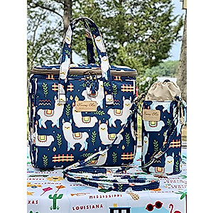 Kwang Min Llama Insulated Lunch Bag, Reusable Cooler/Organizer for Office,School,Picnic,Party,Beach.Durable fabric w/Water &Scratch Resistance,Light, EZ to Clean,Ideal Gift for BTS/Normal(Navy)