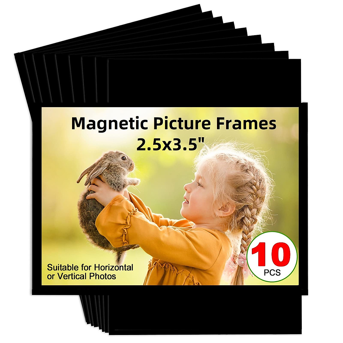 CHUNNIAO Magnetic Picture Frame 2.5X3.5,Black 10 Pieces,Wallet Size Photo Magnets Sleeves for Refrigerator