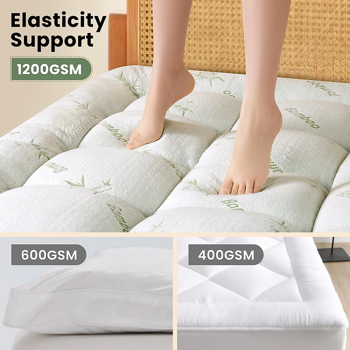 Baauye Bamboo Breathable Mattress Topper(Queen,60"x80")