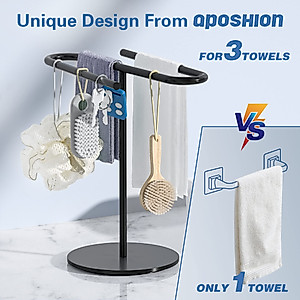 Hand Towel Holder Rack for Bathroom, Upgraded Z-Shape for 3 Towels, Freestanding Stainless Steel Towel Stand for Bathroom Kitchen, Bathroom Organizer Storage, Bright Black, Housewarming Gift