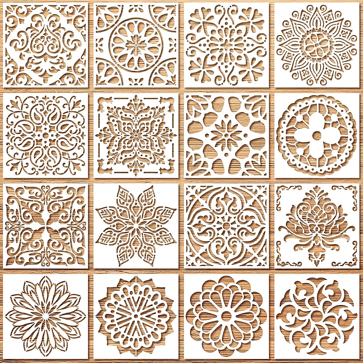 32 Pcs 6 x 6 inch Mandala Painting Stencils, Stencils for Painting on Wood, Rangoli Stencils, Art Supplies, Flower Stencils Painting Template for Floor Wall Tile Fabric Wood Stencils DIY Decor