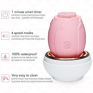 ROSEMI Silicone Facial Cleansing Brush - 6 Modes Electric Face Scrubber for Women - Waterproof Sonic Facial Cleansing Brush - Facial Scrubber for Exfoliation - Facial Cleansing Brush Silicone
