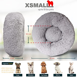 Extra Small Dog Bed Cute Grey Dog Bed Washable 19 inches Donut Fluffy Small Pet Beds,Calming Anti Anxiety Round Fits up to 10 lbs Soft Warm Pets Beds for Puppy Dogs Indoor