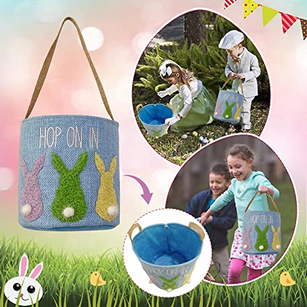 Tiezhimi Bow Bucket Easter Storage Non-Woven Basket Decoration Rabbit Portable Basket Home Textile Storage Zipped Storage Bags
