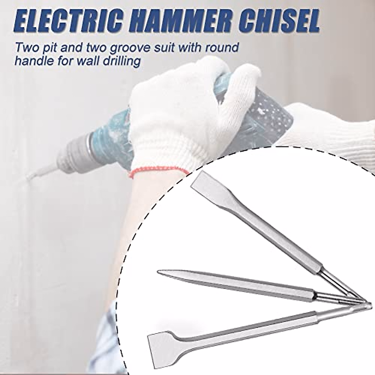 SDS-Plus Hammer Drill Chisel Set, Rotary Hammer Bits Set,3PCS Including Point Chisel, Flat Chisel, Cranked Chisels with Carry Case