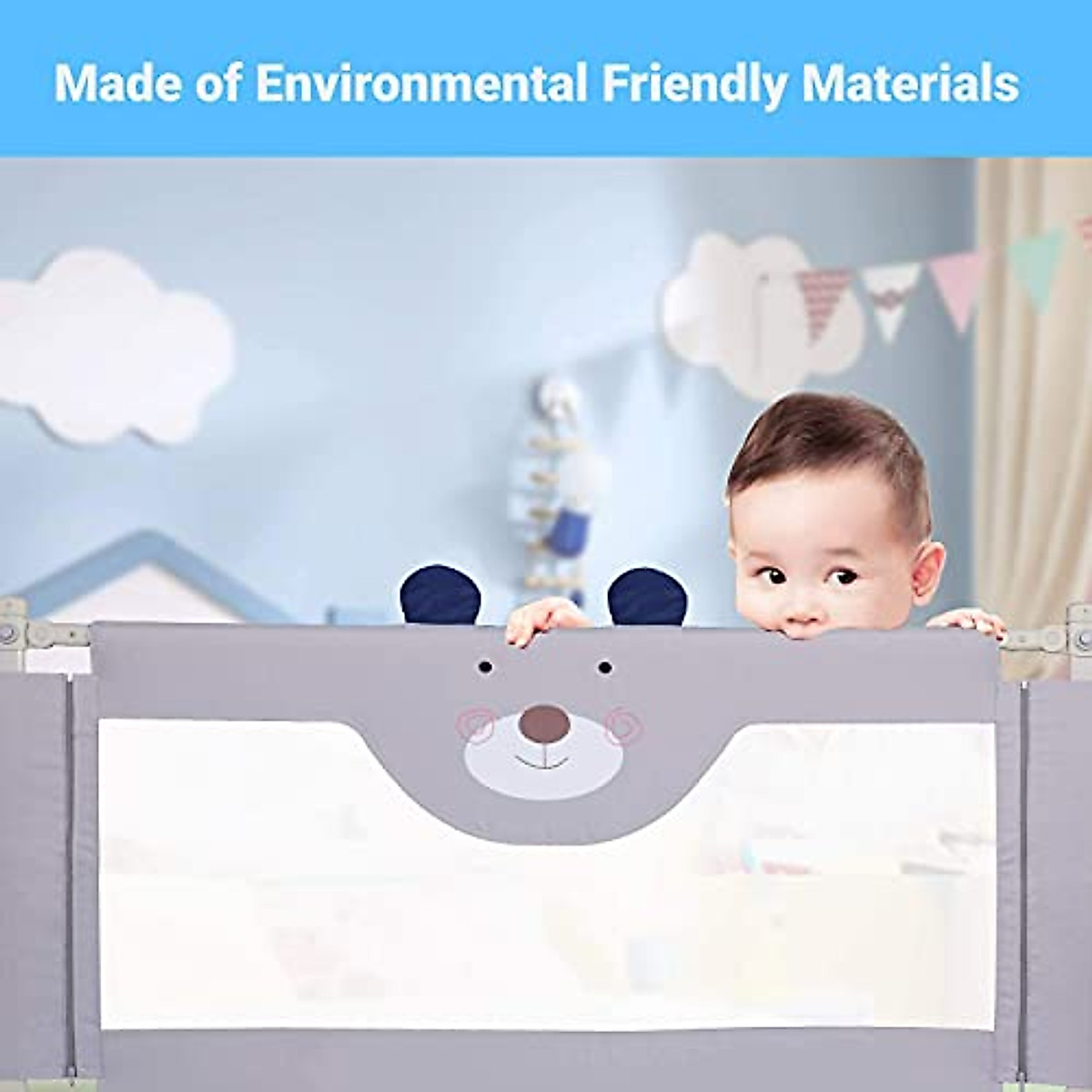 RDHOME 74.8" Bed Rails for Toddlers Extra Tall Kids Bed Guardrail, Vertical Lifting Collapsible Baby Safety Bed Rail Guards Fit Twin, Full, Three Quarters, King Size Bed (1 Side) Gray