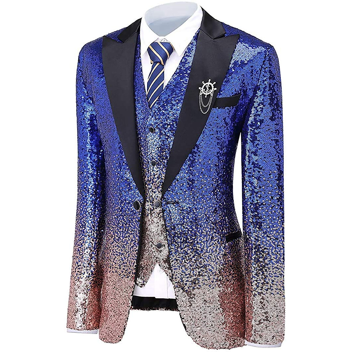 Zeattall Men's Suit Three Pieces Shiny Sequin Mens Suit Notch Lapel Tuxedo for Wedding(40 Regular,Purple-Silver)