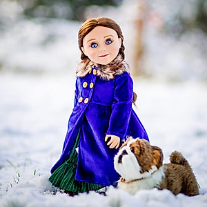 The Queen's Treasures 18" Doll Clothes Outfit, Blue Velvet 1800's Style Polyester-Fur Trimmed Coat, Hat, and Hand Warmer, Compatible for Use with American Girl Dolls, Doll NOT Included