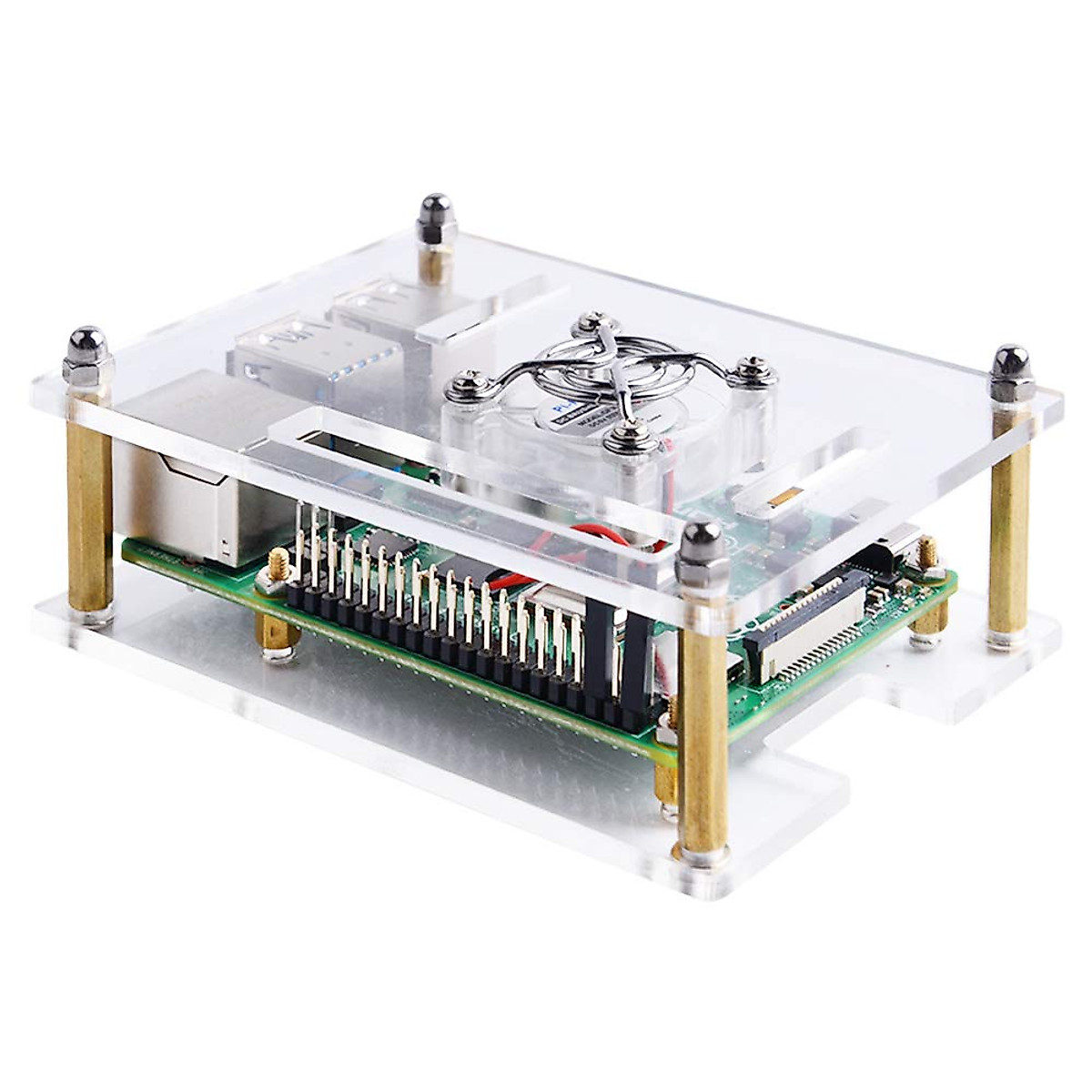 GeeekPi Acrylic Case for Raspberry Pi 4 Model B & Raspberry pi 3 Model B+, Pi Case with Cooling Fan and 7PCS Heatsinks for Raspberry Pi 4 Model B/Pi 3B+/ Pi 3B/ 2B (Clear)