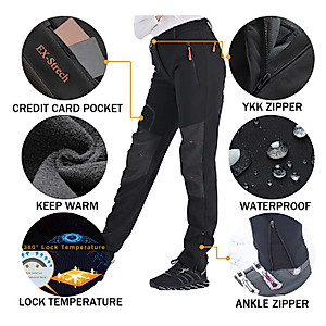 Postropaky Womens Outdoor Snow Ski Pants Waterproof Hiking Insulated Softshell Pants Snowboard Zipper Bottom Leg(313Black12R)