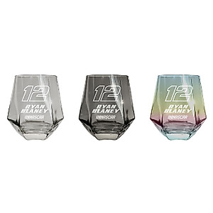 R and R Imports #12 Ryan Blaney 11.5 Oz Etched Diamond Cut Stemless Wine Glass Clear