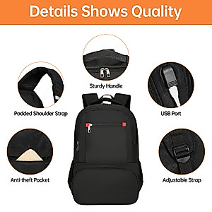 DAILY&DIARY Lunch Backpack, Insulated Cooler Backpack with Lunch Compartment for Men Women Water Resistant Lunch Bag 15.6 Inch Laptop Backpack Durable for Work, School, Camping, Picnics, Black