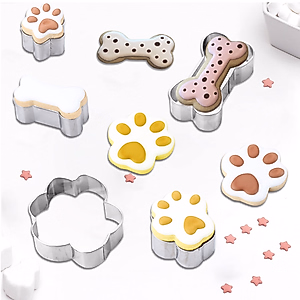 Hottion 8PCS Dog Bone and Dog Paw Print Cookie Cutters Set, Metal 4 Sizes Dog Bone Paw Shape Cookie Cutters, Dog Theme Party Cookie Cutter Dog Treats Cutters Molds for Homemade Treats Baking