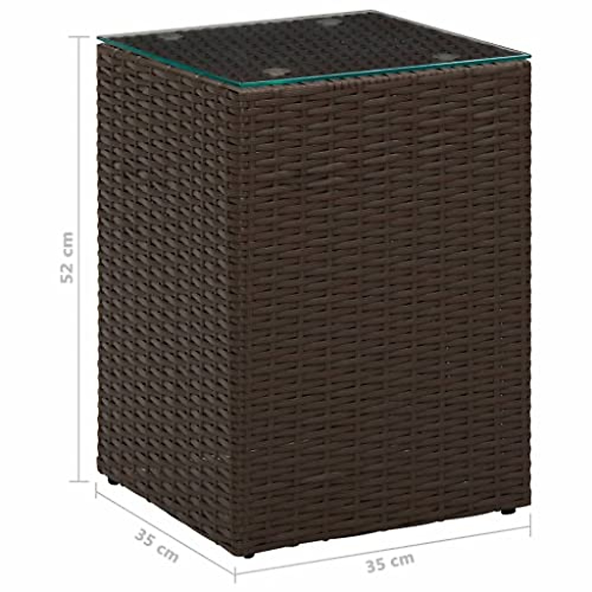 DiMorture Outdoor Patio Side Table End Table, Glass Tabletop Rattan Sofa Table Couch Table, Wicker Coffee Table Cocktail Table for Indoor Outdoor Patio Yard, Brown