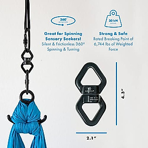 Harkla Rotary Sensory Swing with Swivel - Indoor Swing for Kids with ADHD, Sensory Toys for Autistic Children - Rock Climbing Rated Hardware and Soft Nylon Fabric for Calming Effect, Holds Up to 200lb
