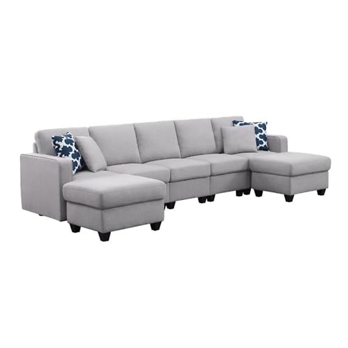 Devion Furniture 5-Seat Modern Fabric Upholstered Reversible Modular Sectional Sofa with 2 Ottomans in Light Gray Finish