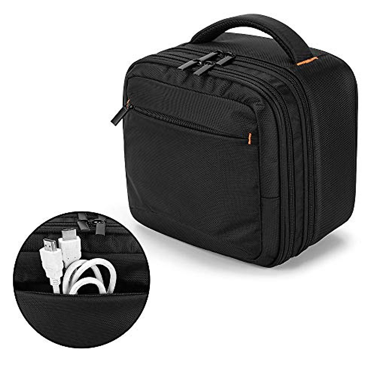 CURMIO Double Layers Projector Case, Mini Projector Carrying Bag Compatible with DR.J Professional and QKK Mini Projector, Black