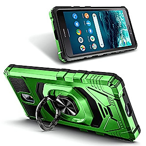 WDHD Case for Nokia C100 with Tempered Glass Screen Protector (Maximum Coverage), Full-Body Protective [Military-Grade], Magnetic Car Ring Holder Cover Case (Green)