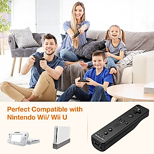 Wii Controller, 2 in 1 Wii Remote Controller with Motion Plus for Nintendo Wii and Wii U, Wireless Wii Game Controller with Silicone Case and Wrist Strap (Black)