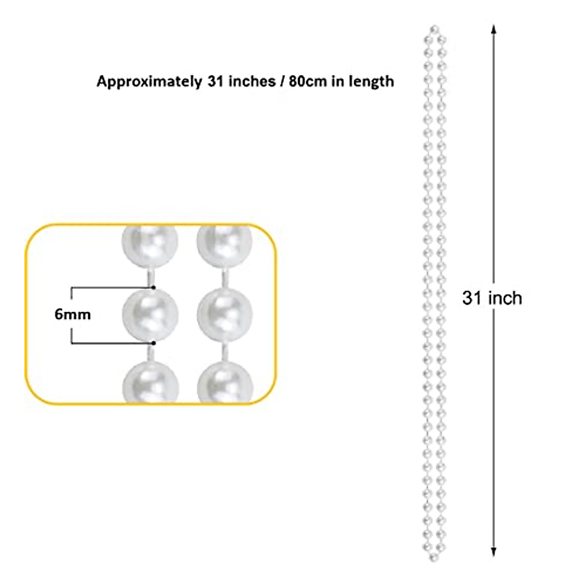 12 Pieces Faux Pearl Necklaces, 31inch White Fake Pearl Bead Garland, Plastic Beaded Costume Jewelry Flapper Party Accessories for Wedding Bridal Shower Birthday Tea Party Decorations Party Favors