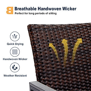 VICLLAX Outdoor Wicker Dining Chairs Set of 4 Patio Rattan Chair with Armrest for Garden Porch Backyard, Grey