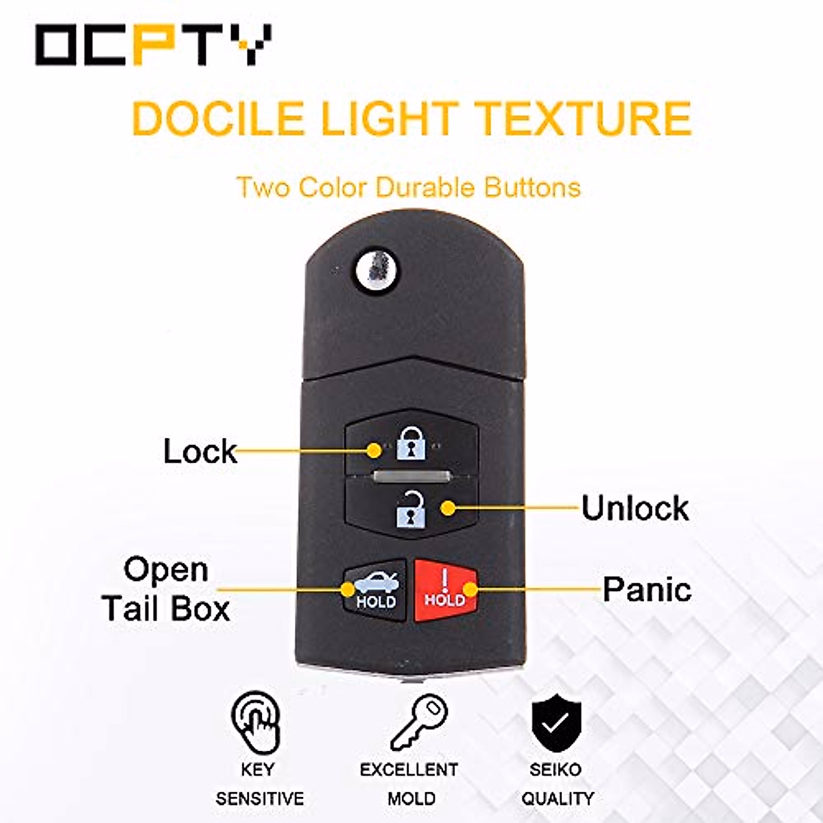 OCPTY 1 X Flip Key Entry Remote Control Key Fob Transmitter Replacement for 2005-2015 for Mazda 3 6 MX-5 Miata CX-7 CX-9 RX-8 for Mazda 2 for Mazda 5 KPU41788 4238A-41525 -4 Buttons 315Mhz