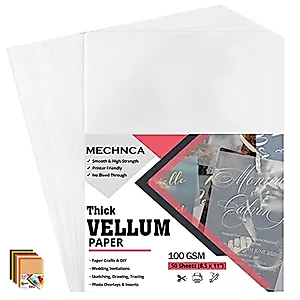 Vellum Paper 8.5 x 11 Translucent Printable - Pack of 50 - Tracing Paper for Drawing 100 GSM Printable Vellum Paper for Invitations - Transparent Paper for Envelopes, Sketching, Wedding Cards