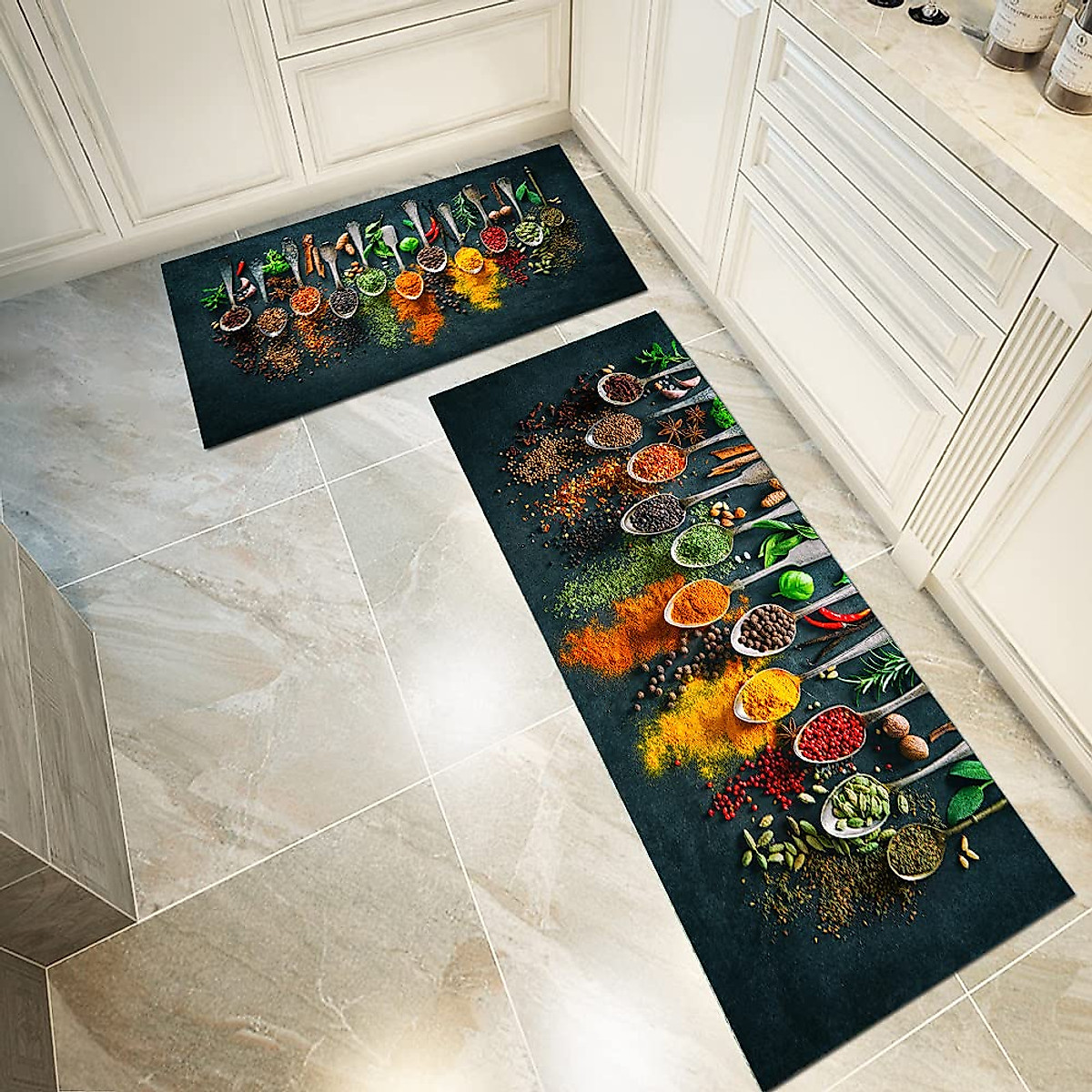 GUBIYU Cooking Herbs Spices Kitchen Rugs Kitchen Mat Bath Rug Floor Door Mats Non Slip Doormat Soft Runner Carpet Home Decor Chili Pepper Decorations Mats for Kitchen Floor 17.7X29.5+17.7X59 Inches