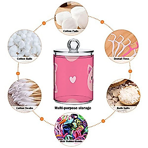 WELLDAY Apothecary Jars Bathroom Storage Organizer with Lid - 14 oz Qtip Holder Storage Canister, Pigs Love Heart Clear Plastic Jar for Cotton Swab, Cotton Ball, Floss Picks, Makeup Sponges,Hair Clips