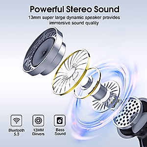Wireless Earbuds, 2023 Bluetooth 5.3 Headphones HiFi Stereo, 40H Playtime in-Ear Earbud, Bluetooth Earbuds with LED Power Display, IP7 Waterproof Wireless Earphones Sport Headset for Android iOS