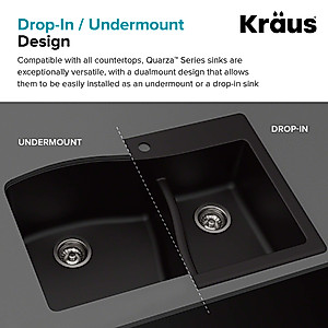 KRAUS Quarza 33-inch Drop-In/Undermount 60/40 Double Bowl Granite Kitchen Sink in White, KGD-442WHITE