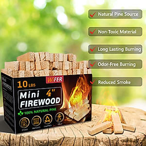WiFER Mini Fire Stick with Fire Starter & Tongs, 4'' Kiln-Dried Pine Great Firewood for Wood Stoves, Tabletop Fire Pit, BBQ Grill, Pizza Oven, Solo Stove Accessories, BBQ Accessories, 10 lb Box