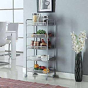 Honeycomb Mesh Style Three Layers Removable Storage Cart 5 Layers for Kitchen Bathroom Bedroom Silver Color