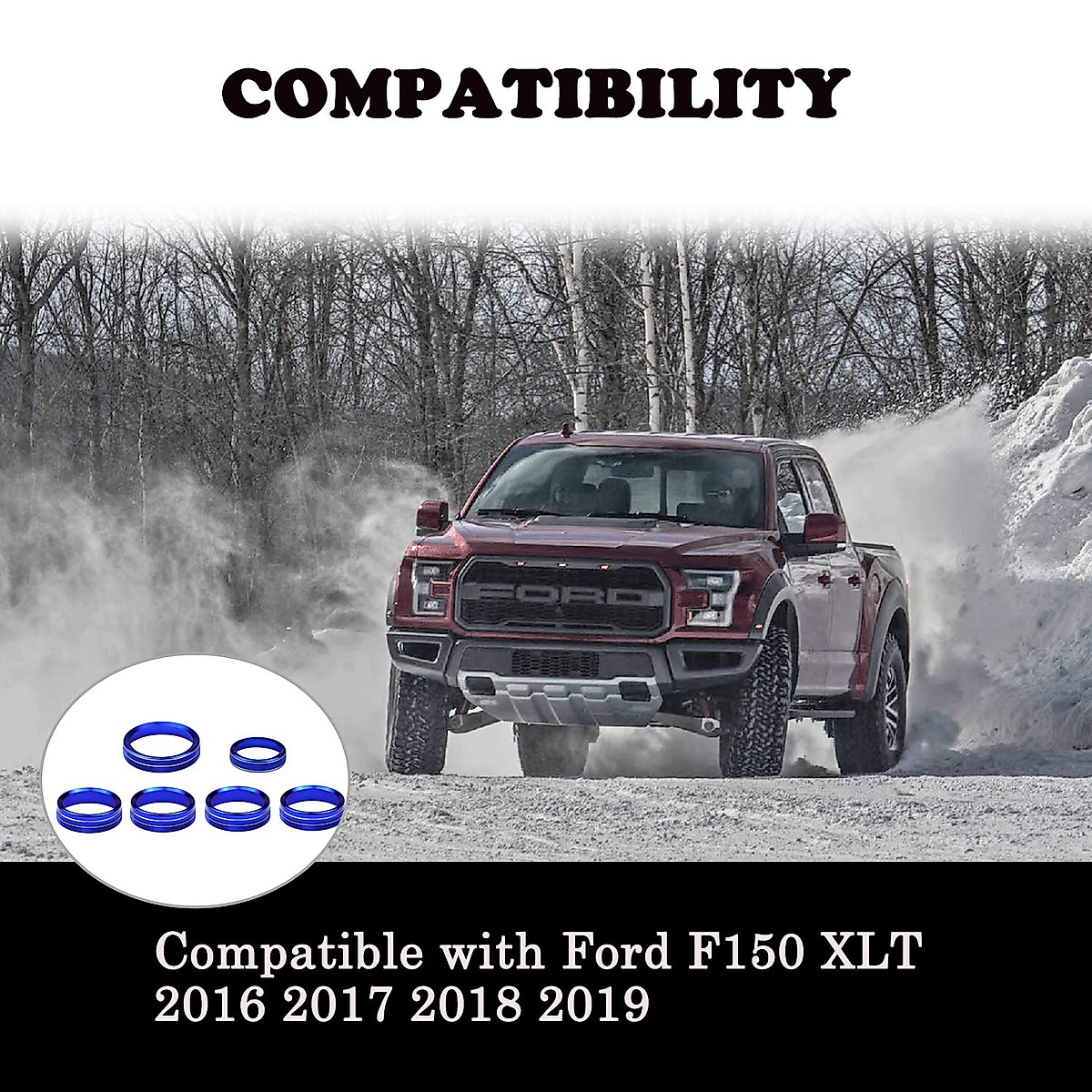 Kujunpao Air Conditioner Switch Trim Cover Aluminum Center Console Knob Compatible for Ford F150 XLT Accessories 2015-2019 6PCS(Blue)