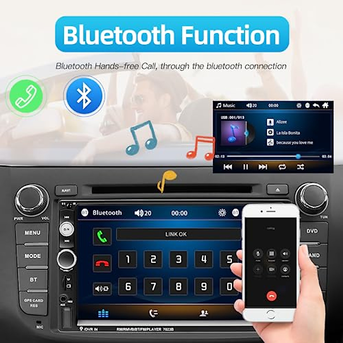Double Din Car Stereo with Bluetooth and Backup Camera 7 inch HD Touchscreen Multimedia Car Audio Receivers Support FM USB TF Card AUX-in Mirror Link+Remote Control+Wireless Steering Wheel Control