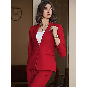 Kelyaa Women's 2 Piece Business Office Suit Lady Peaked Lapel Slim Fit One Button Blazer Jacket and Pants Set Red