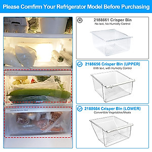 [2 Pack] Upgraded 2188656 Fridge Crisper Drawer (UPPER) & 2188664 Crisper Bin (LOWER) Replacement for Whirlpool Kenmore Refrigerator Drawers with Humidity Control,WP2188656 for Whirlpool Fridge Drawer